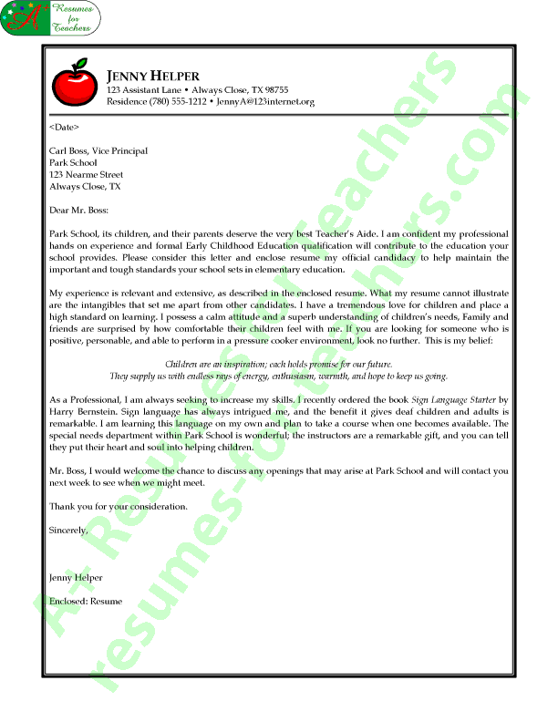 Instructional Assistant Cover Letter